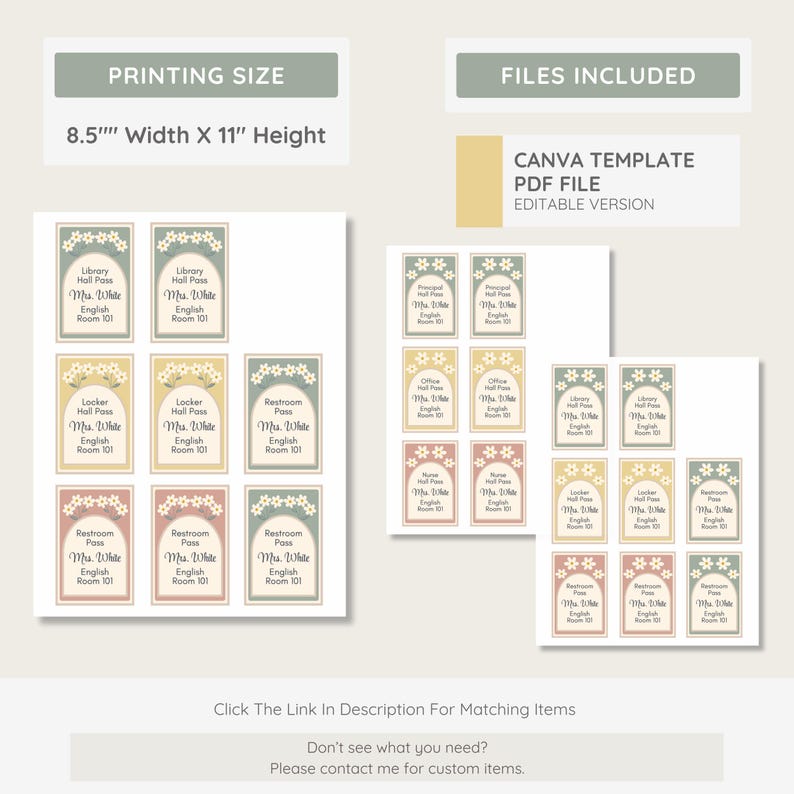 Boho Daisy Classroom Hall Passes: Printable Teacher Canva Template ...