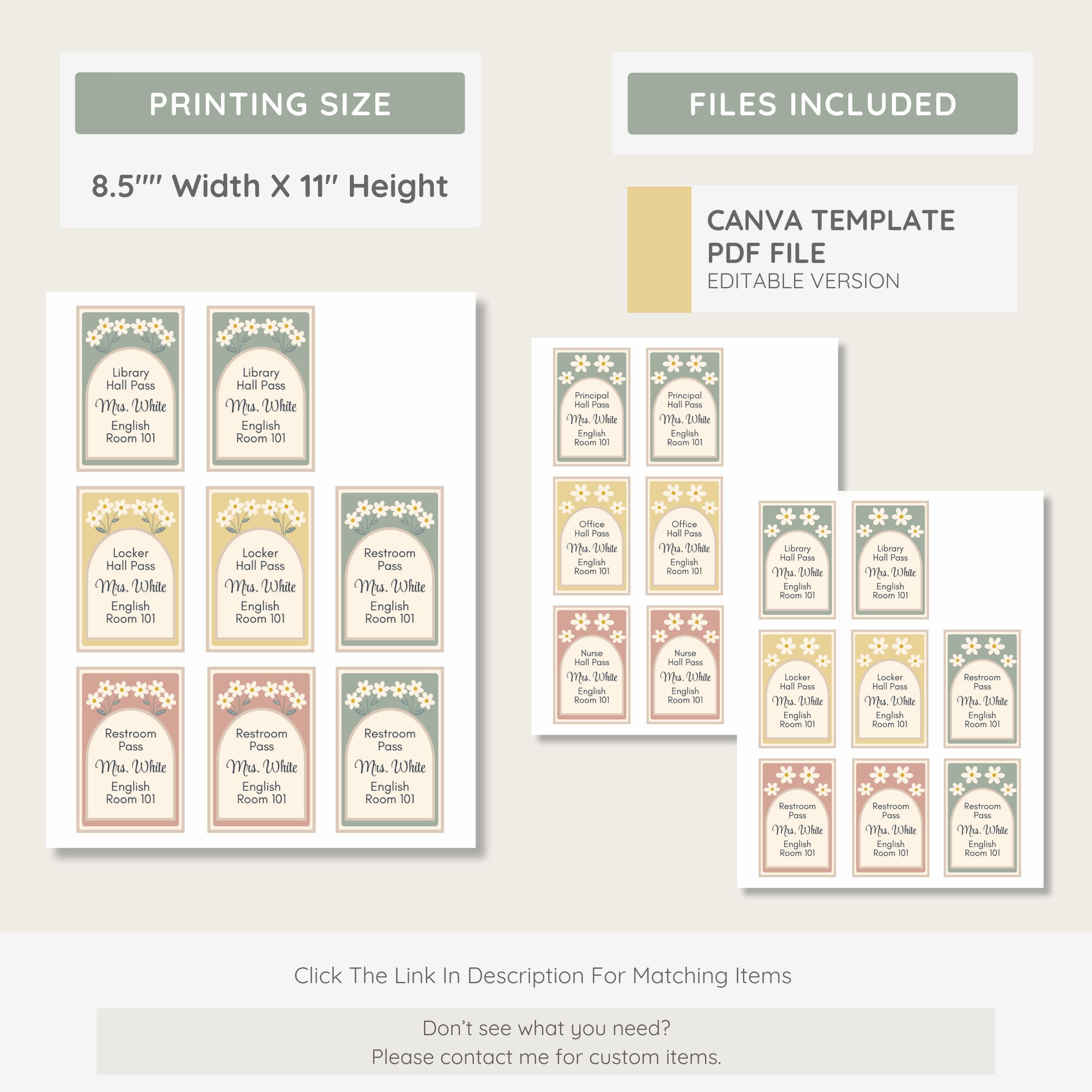 Boho Daisy Classroom Hall Passes: Printable Teacher Canva Template ...