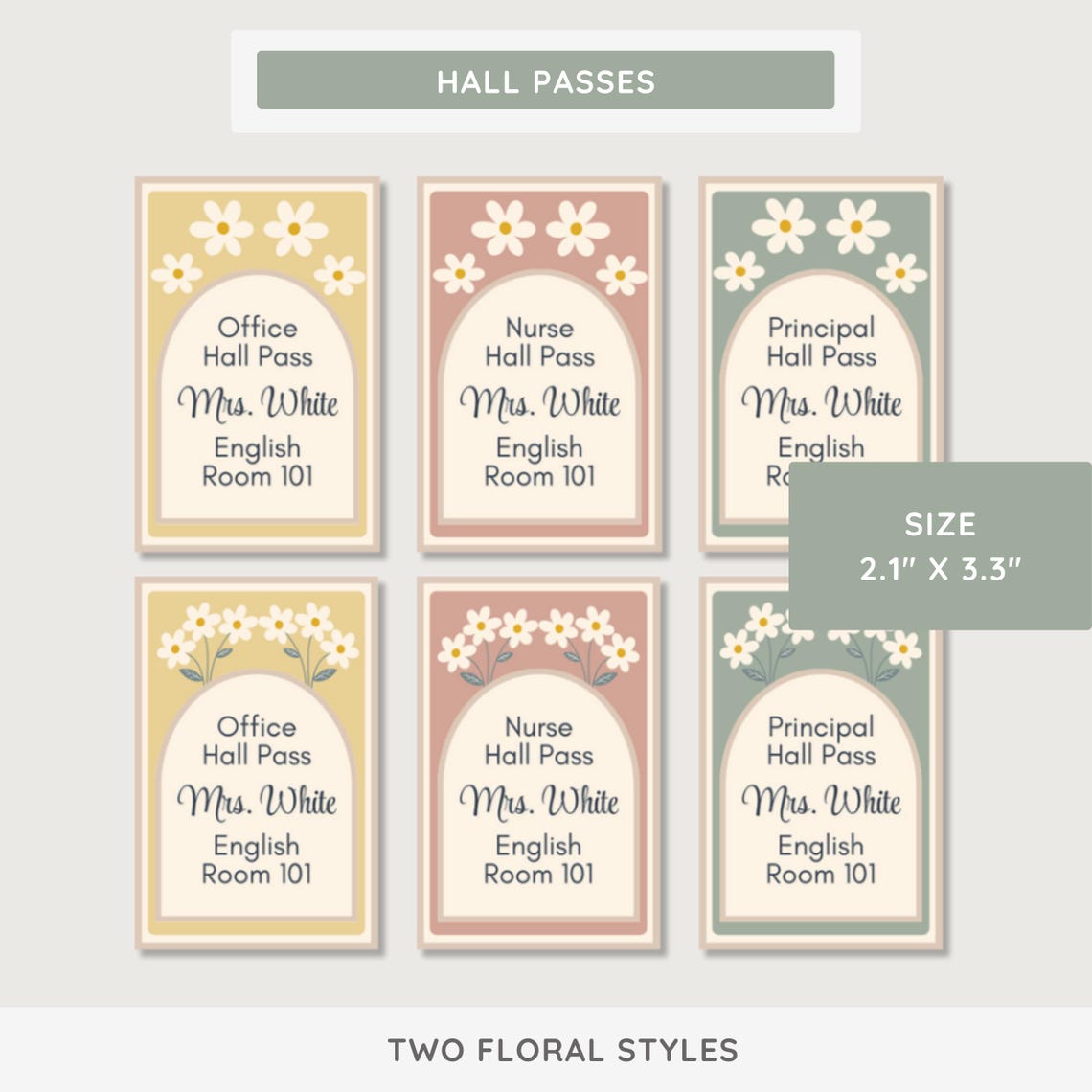 Boho Daisy Classroom Hall Passes: Printable Teacher Canva Template ...