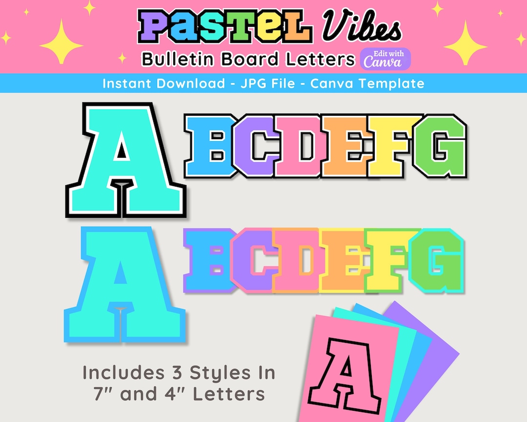 Editable Pastel Bulletin Board Letters, Printable Display Text, Pastel ...