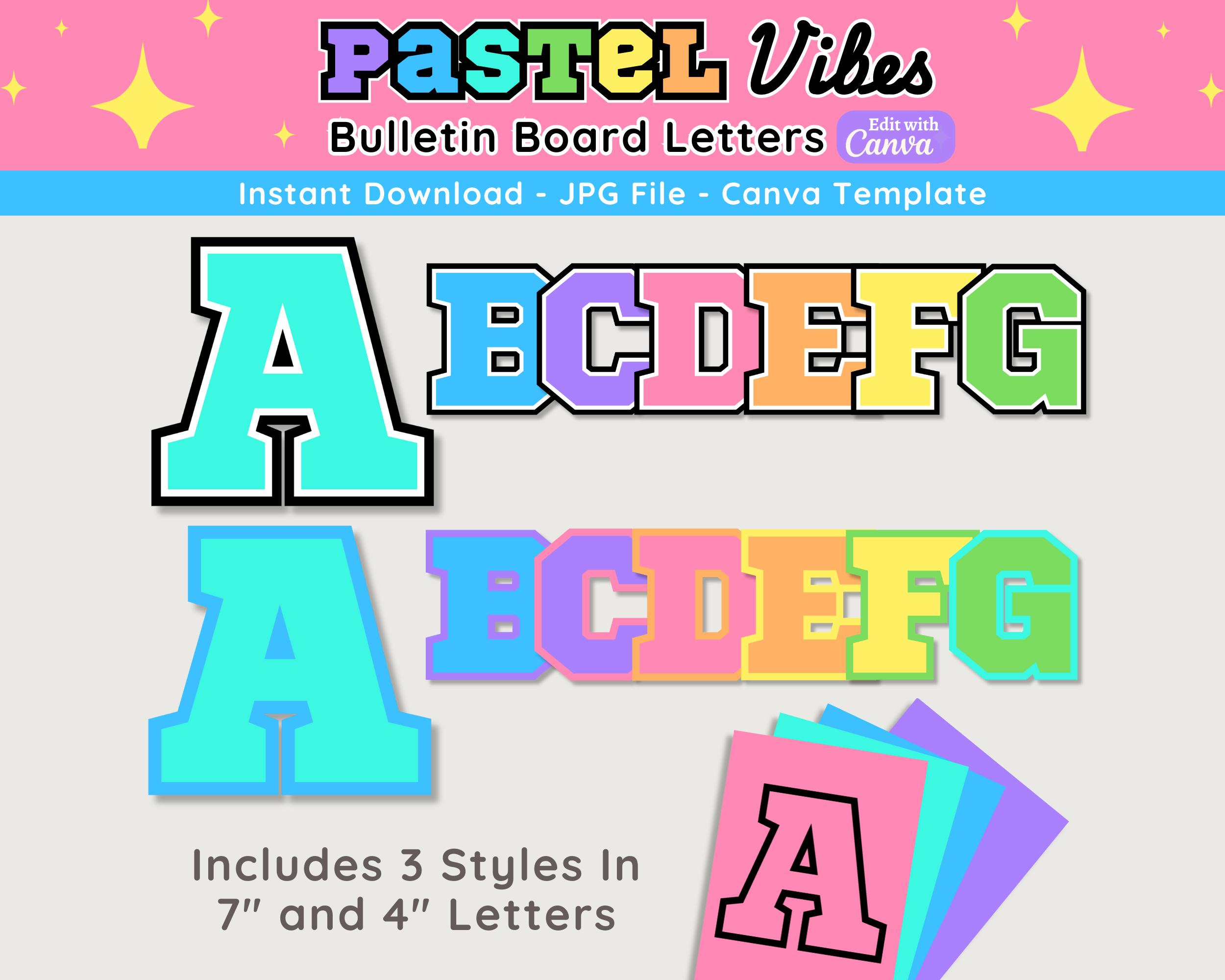 Editable Pastel Bulletin Board Letters, Printable Display Text, Pastel ...
