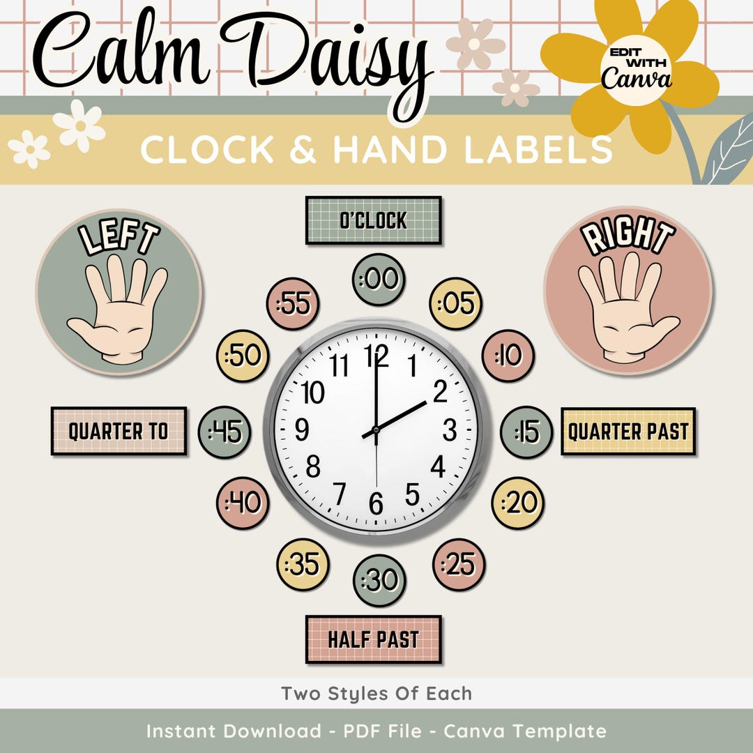 Classroom Clock Labels, Printable Left & Right Hand Posters, Editable ...