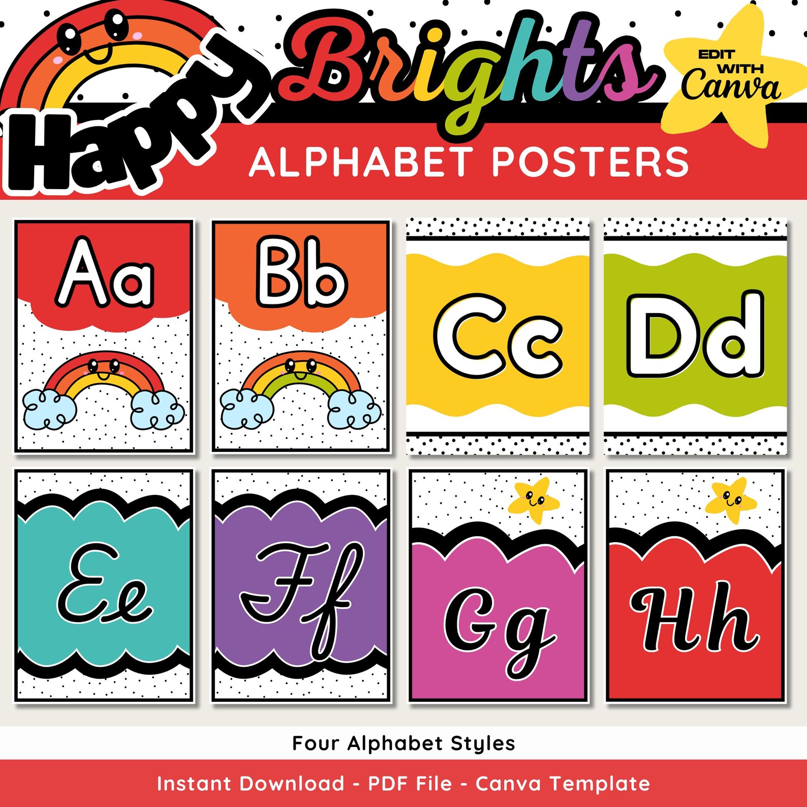 Rainbow Alphabet Classroom Posters: Cursive & Modern (canva Template ...
