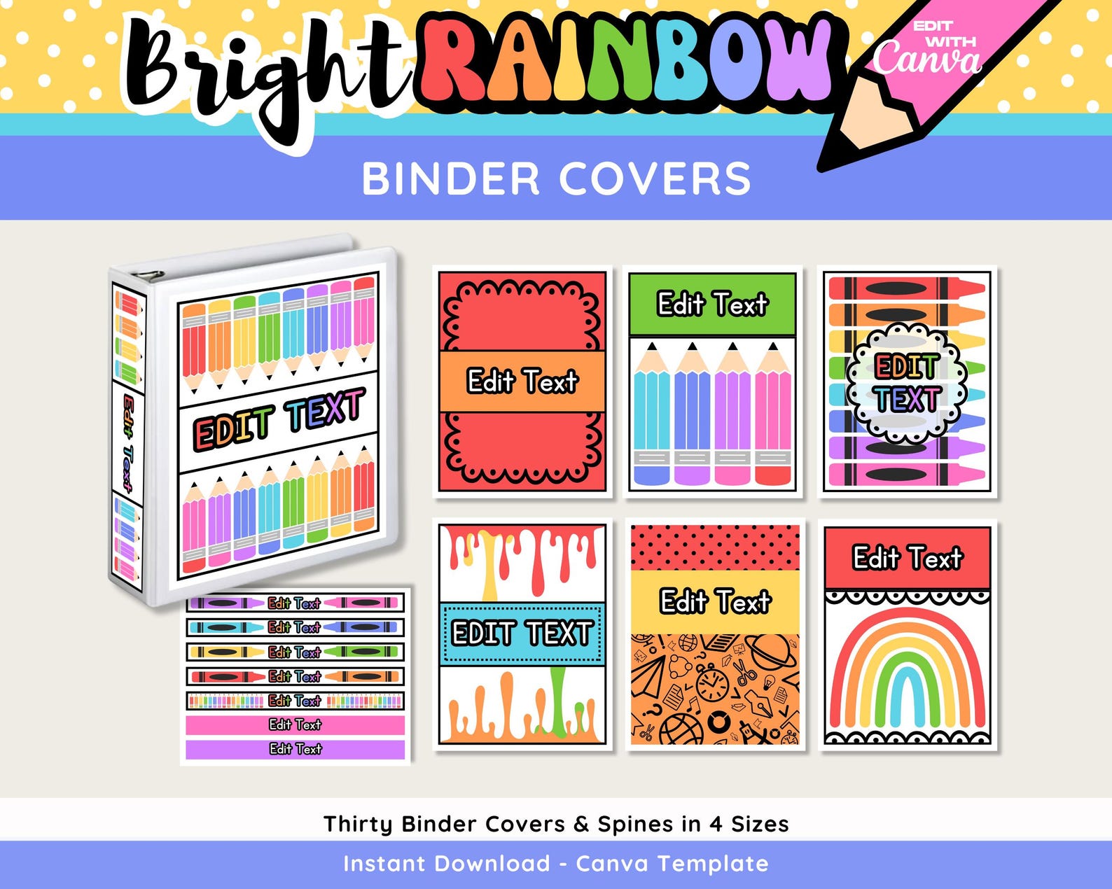 Rainbow Binder Covers & Spines: Editable Teacher Templates (digital ...