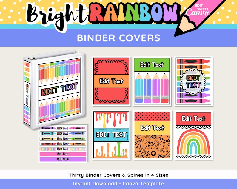 Rainbow Binder Covers & Spines: Editable Teacher Templates (digital ...