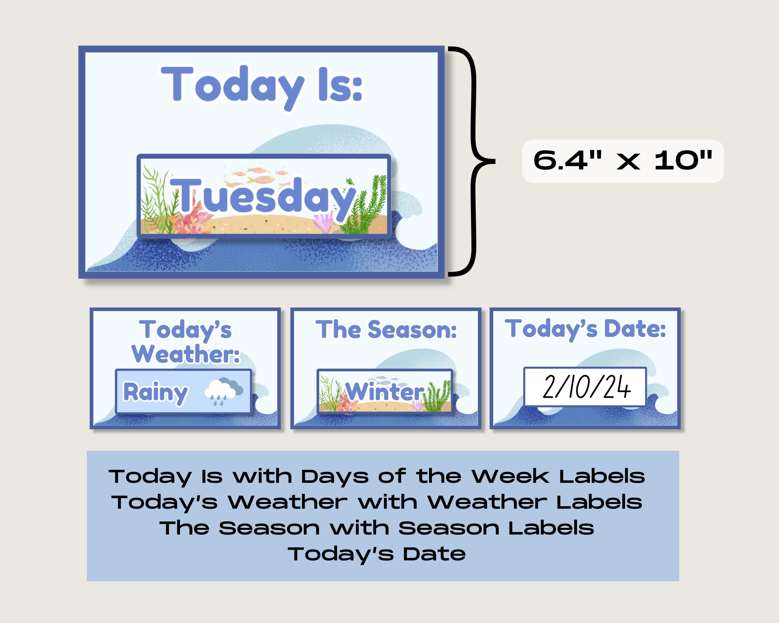 Ocean Theme Calendar Bundle, Printable & Editable Classroom Calendar ...