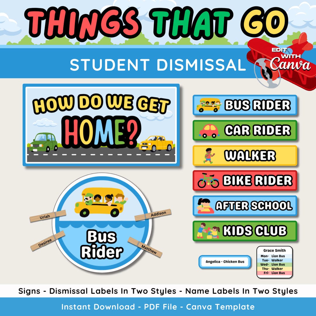 Transportation Student Dismissal Display: Editable School Dismissal ...
