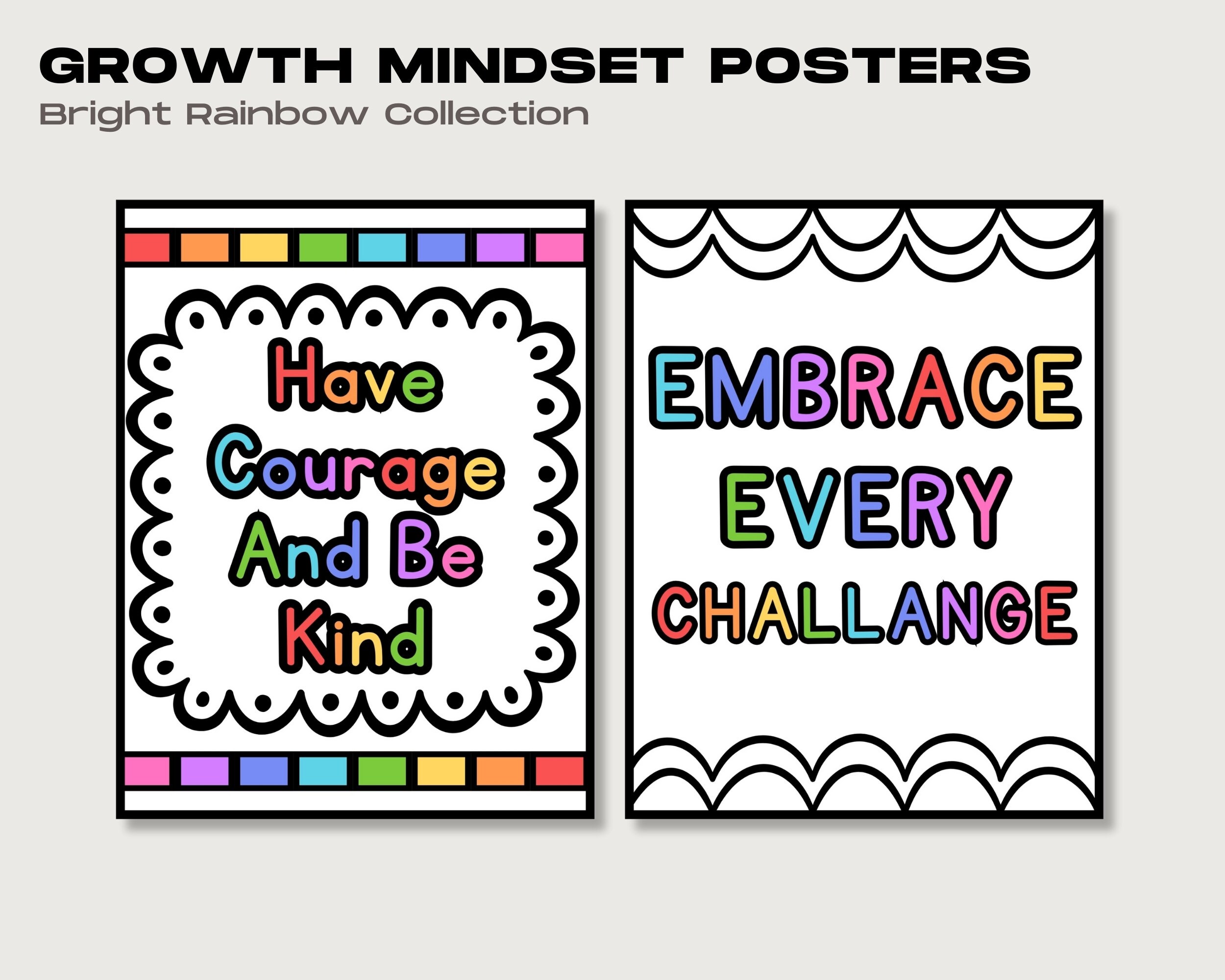 Bright Rainbow Growth Mindset Printable Posters, Editable Kids ...