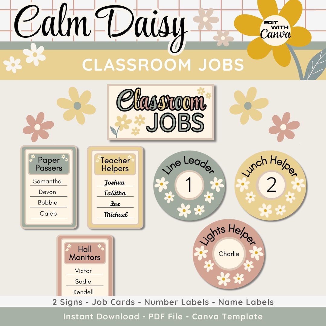 Boho Classroom Jobs Display, Printable Student Helpers Bulletin Board ...