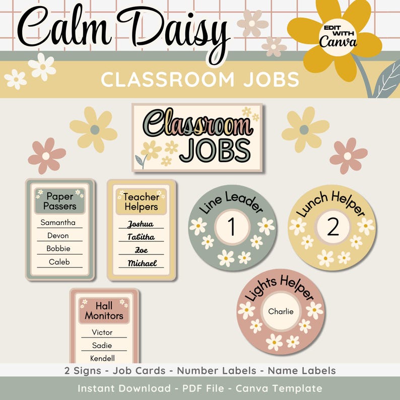 Boho Classroom Jobs Display, Printable Student Helpers Bulletin Board ...