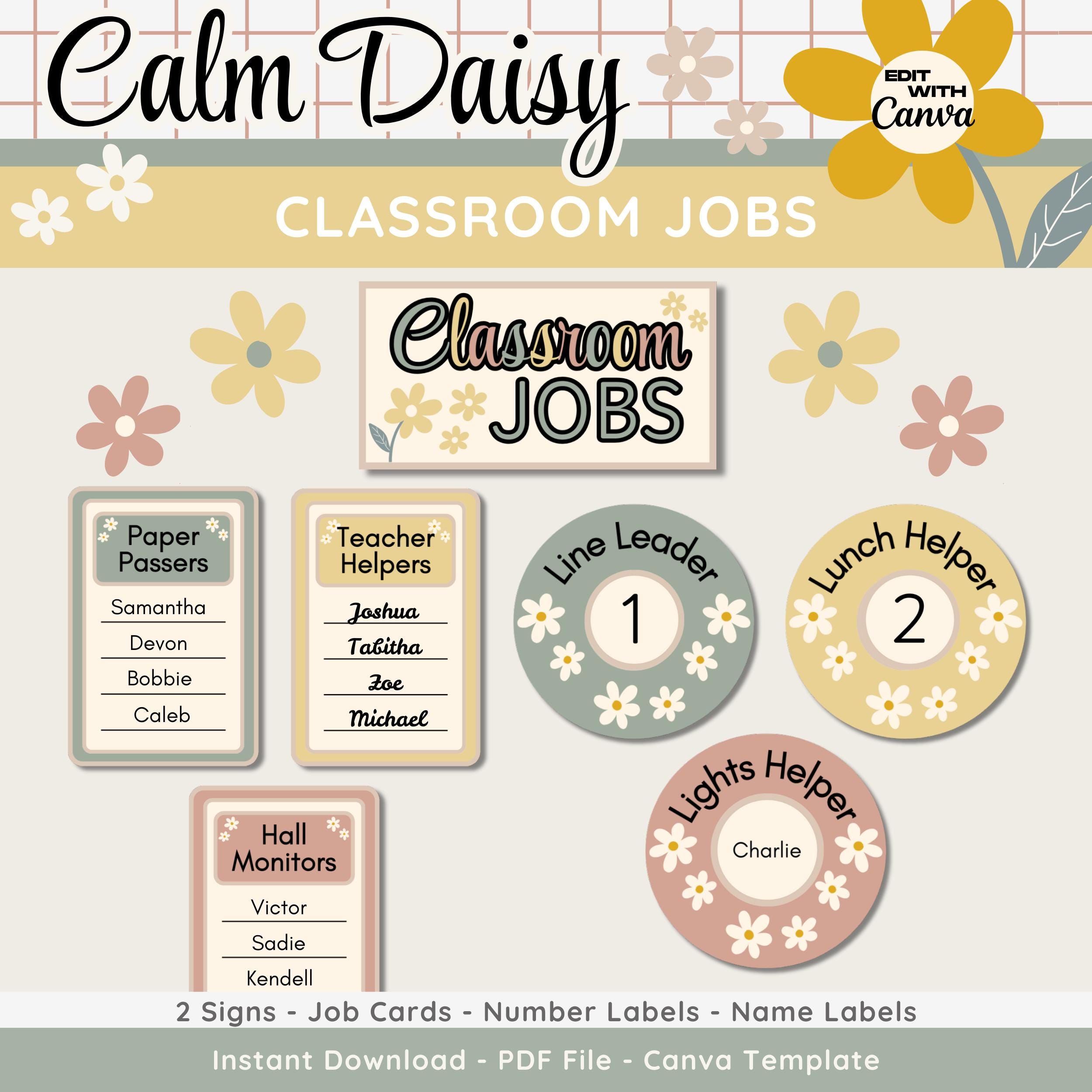 Boho Daisy Classroom Jobs Display: Editable Student Helpers (canva ...