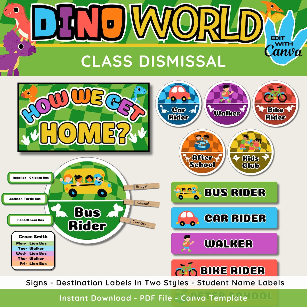 Dinosaur Classroom Dismissal Chart: Editable Display (canva Template ...