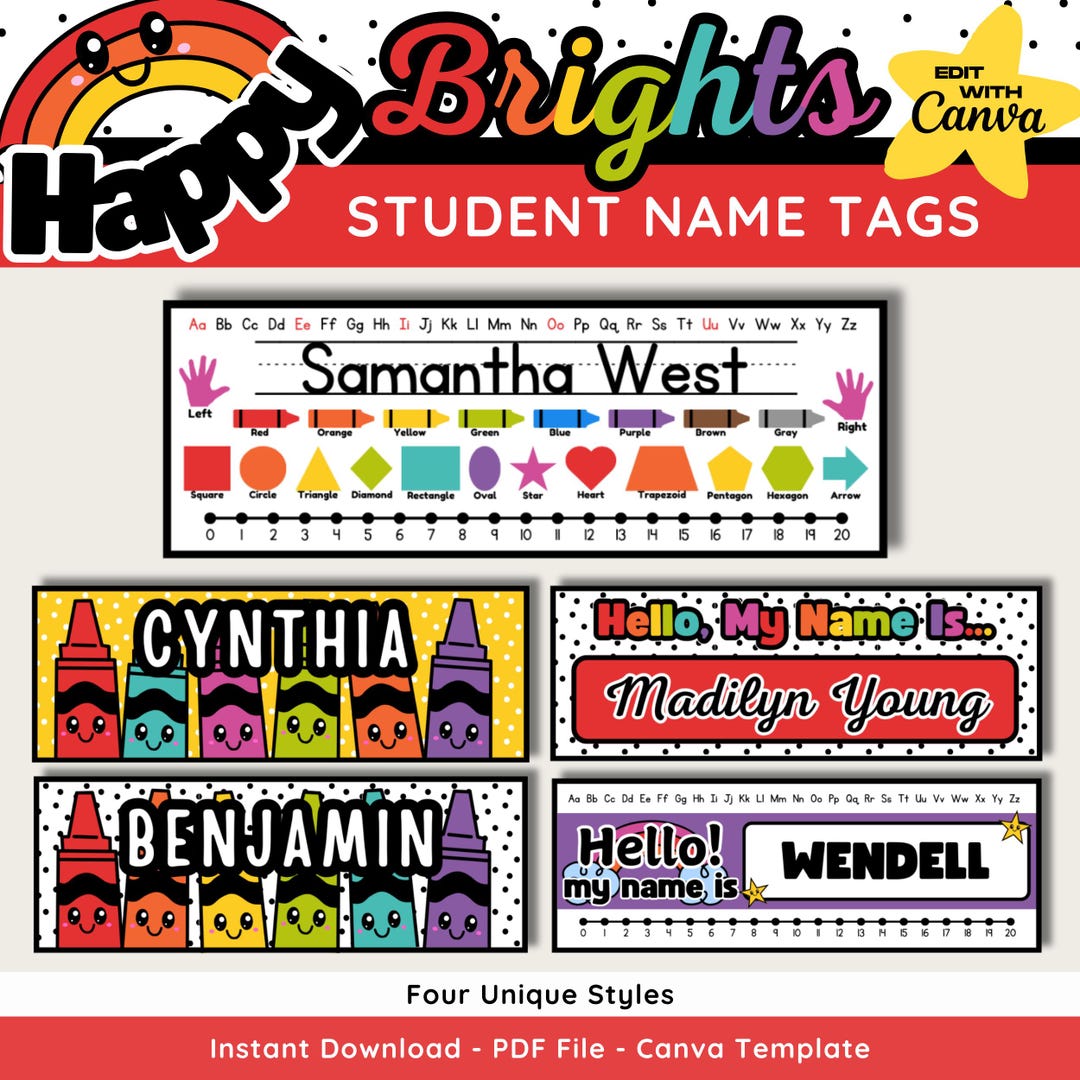 Rainbow Student Name Tags, Printable & Editable Classroom Student Desk ...