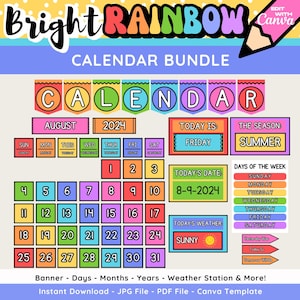 Bright Rainbow Classroom Calendar, Editable Classroom Calendar ...