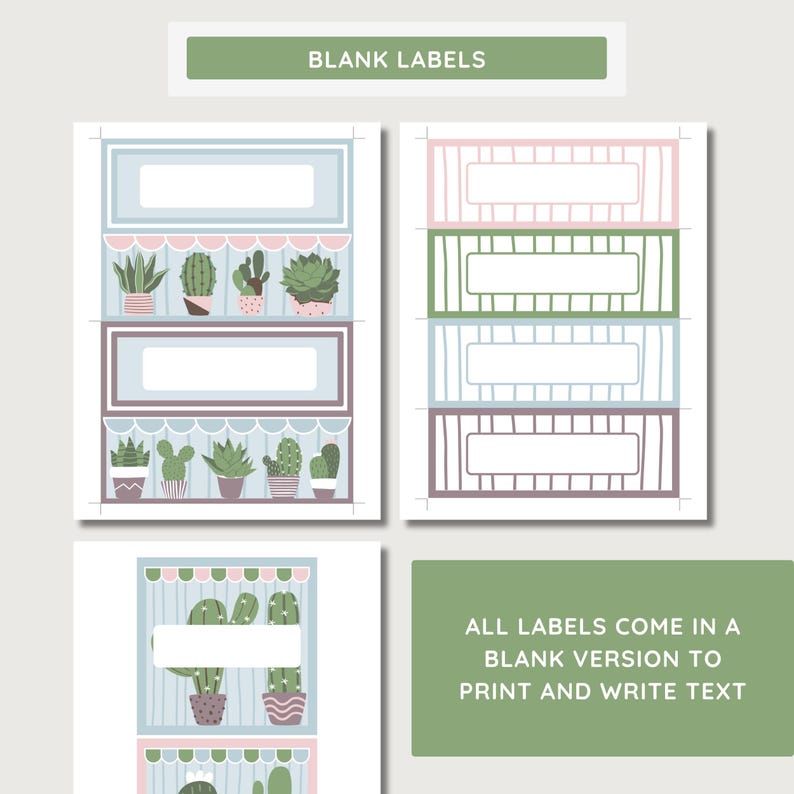 Plants Printable Storage Labels: Calm Cottage Succulents Theme ...