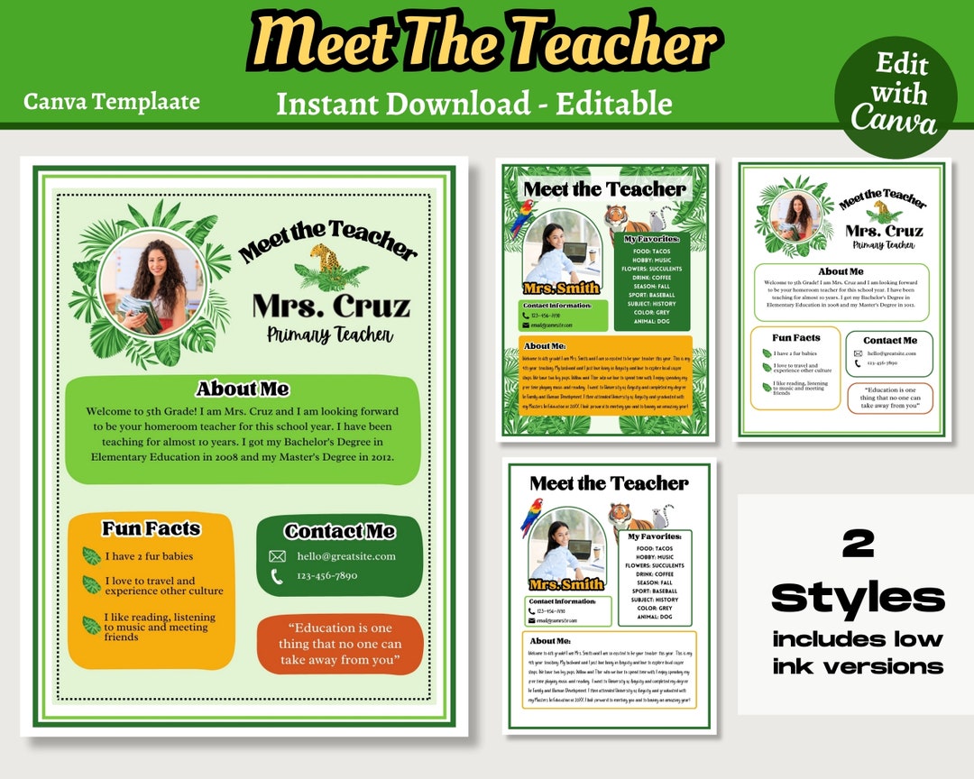 Jungle Meet the Teacher Printable, Editable Teacher Introduction ...