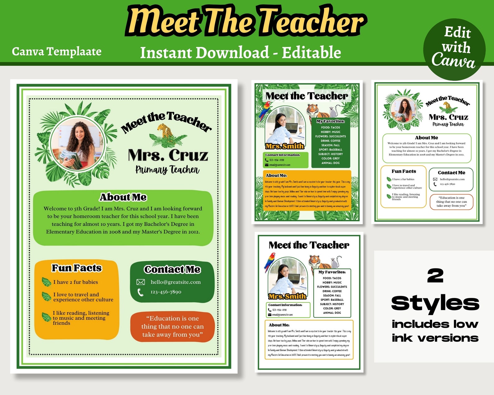 Jungle Meet the Teacher Printable, Editable Teacher Introduction ...
