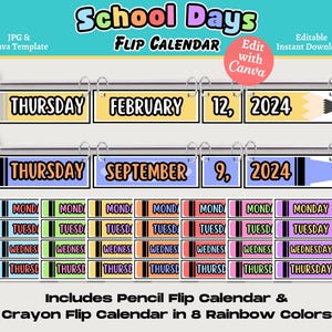 Pencil & Crayon Flip Calendar: Rainbow Classroom Decor (canva Template ...