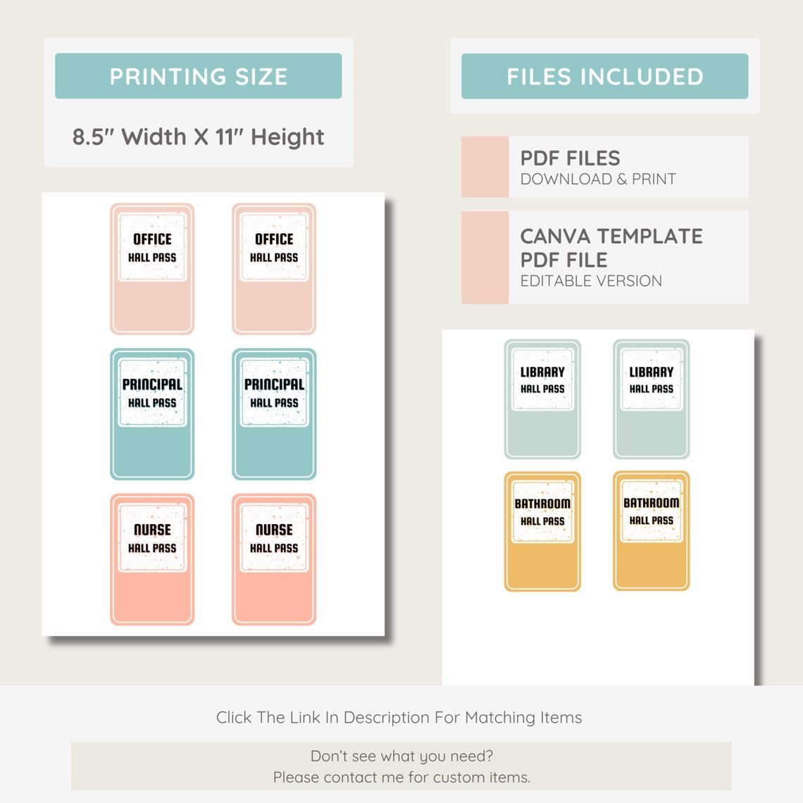 Modern Classroom Hall Passes: Printable, Editable Canva Template ...