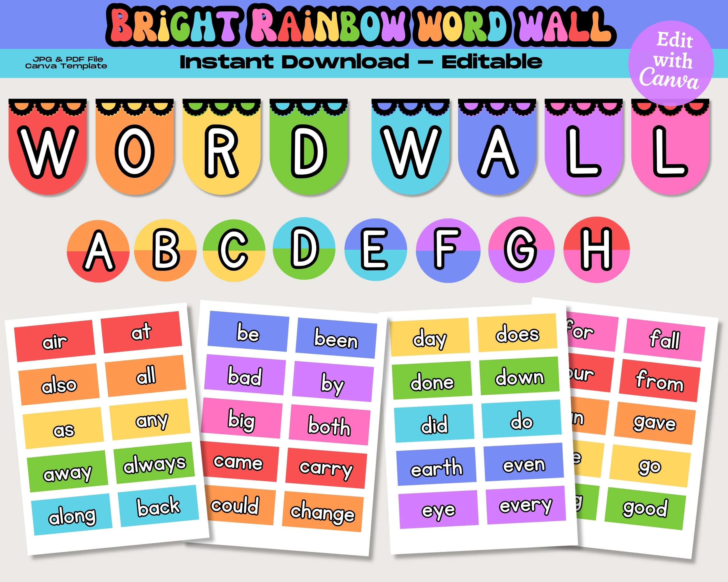 Bright Rainbow Word Wall Display, Editable Classroom Word Wall, 1st ...