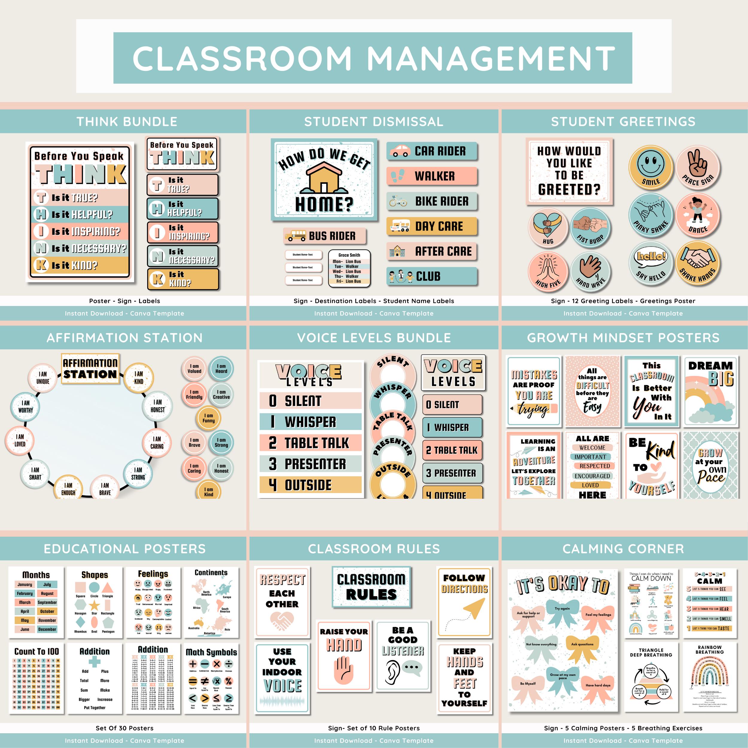 Calm Classroom Decor Set: Pastel Colors, Editable Canva Template ...