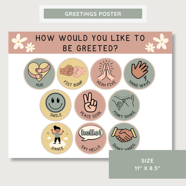 Boho Classroom Greetings Poster Calm Daisy Decor Canva Template Etsy