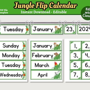 Jungle Flip Calendar, Hanging Calendar Display, Editable Calendar ...