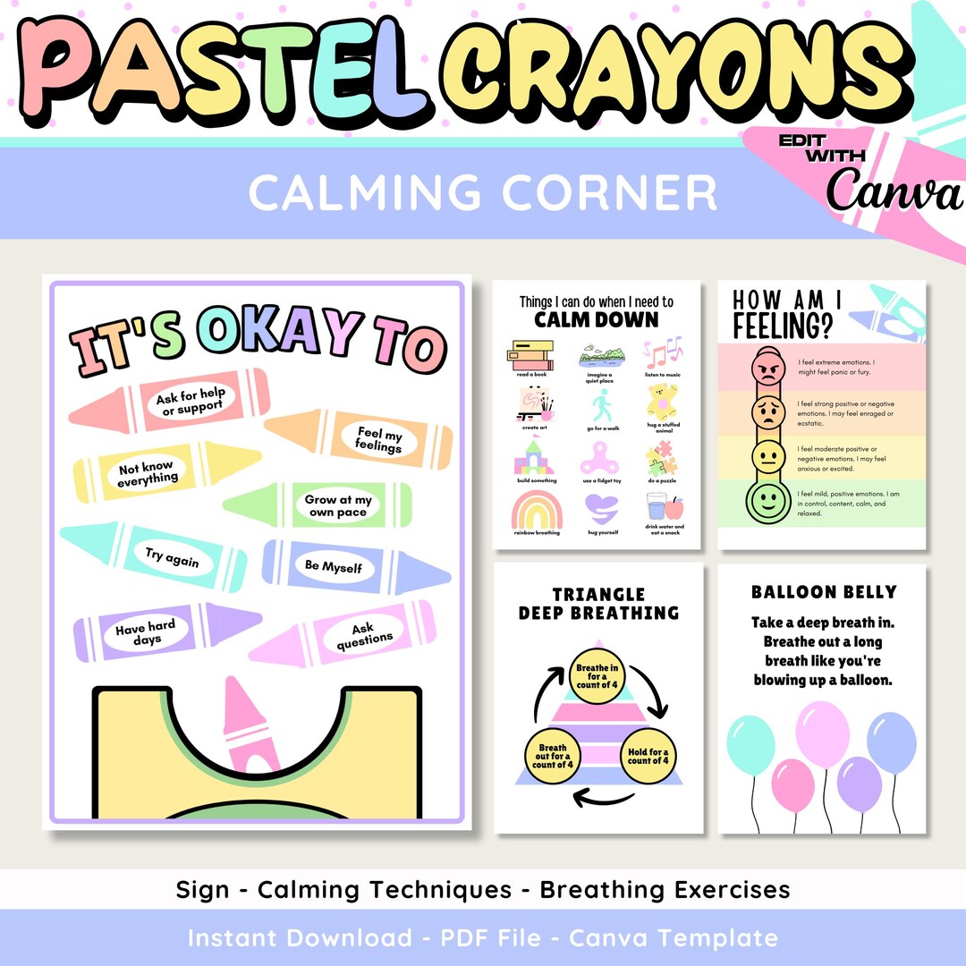 Pastel Crayon Calming Corner Posters: Kids' Breathing Exercises ...