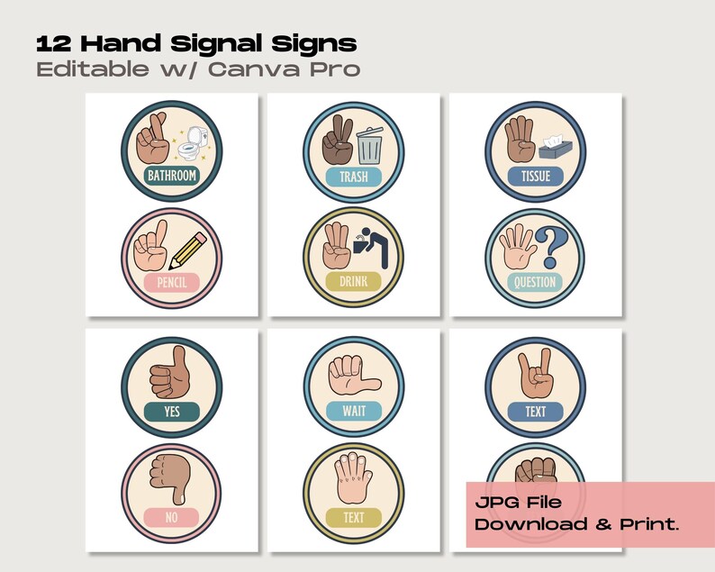 Classroom Hand Signal Signs, Printable & Editable Hand Sign Posters ...