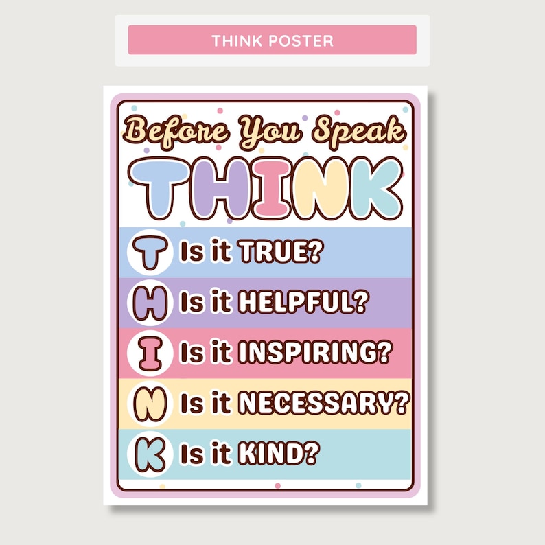 Before You Speak Think Classroom Poster, Printable & Editable Classroom ...