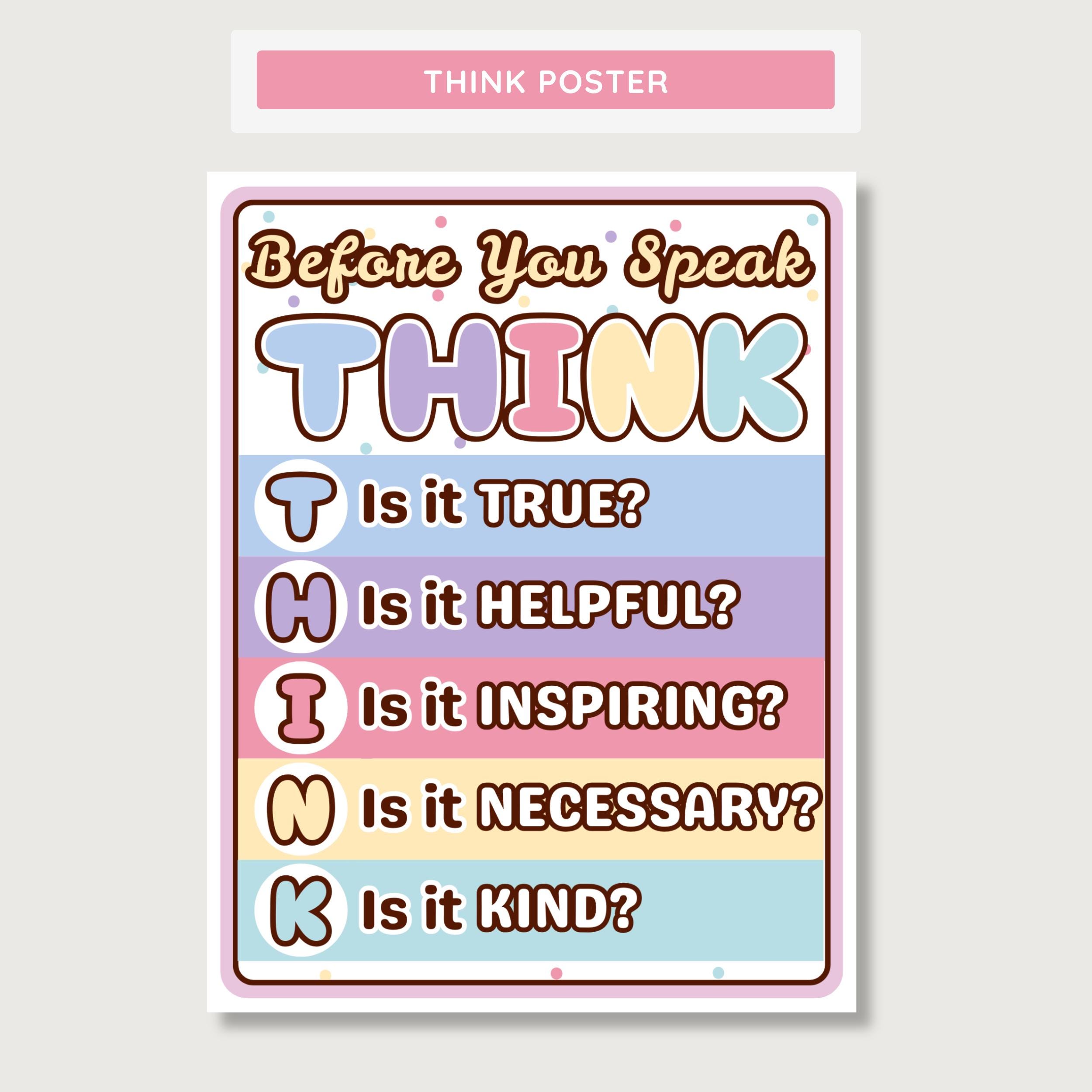 Before You Speak Think Classroom Poster, Printable & Editable Classroom ...
