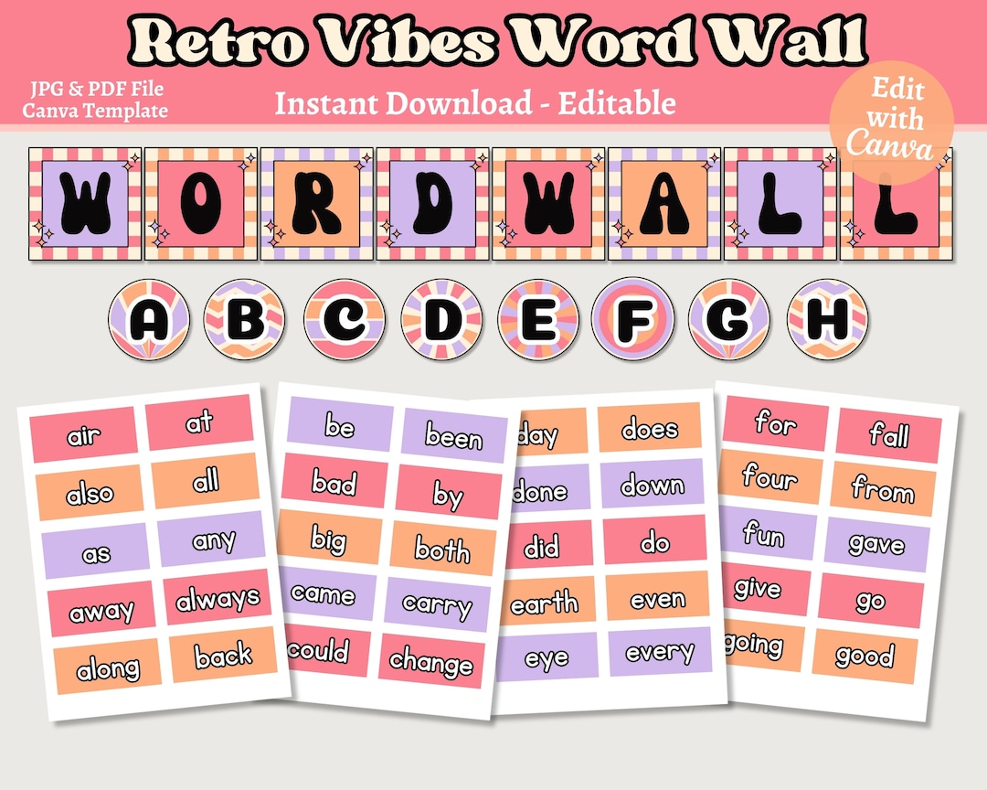 Retro Word Wall Bundle, Editable Word Wall Display, Printable Primary ...