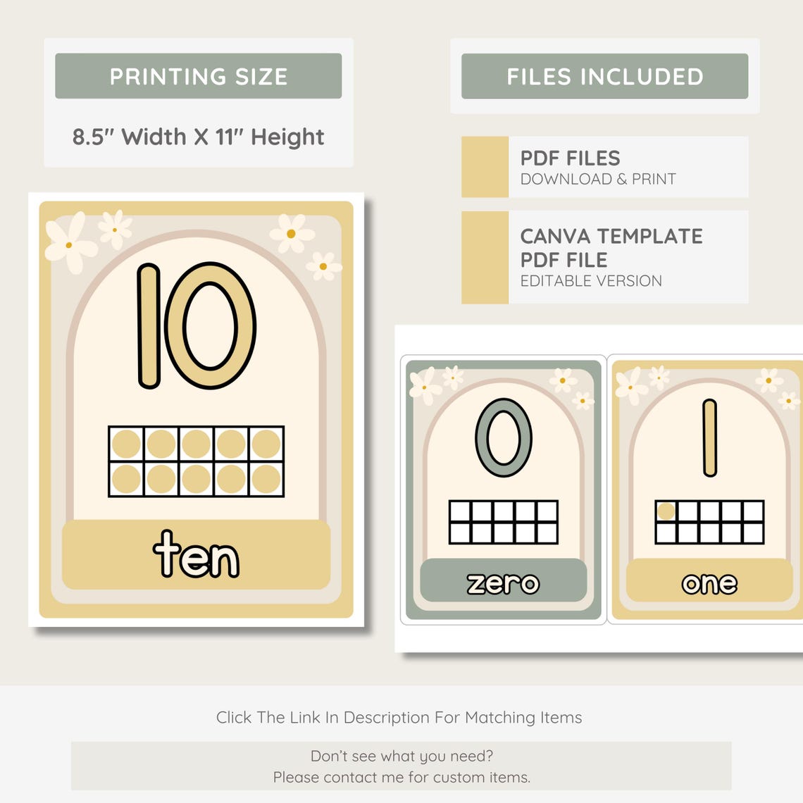 Boho Ten Frame Number Posters: Neutral Classroom Decor (canva Template ...