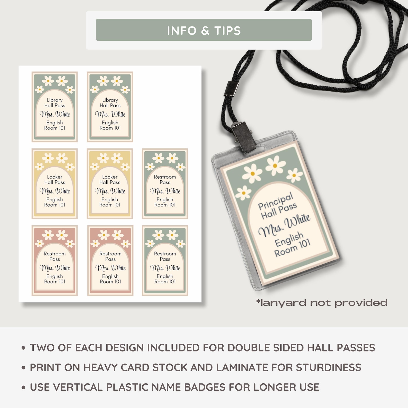 Boho Daisy Classroom Hall Passes: Printable Teacher Canva Template ...