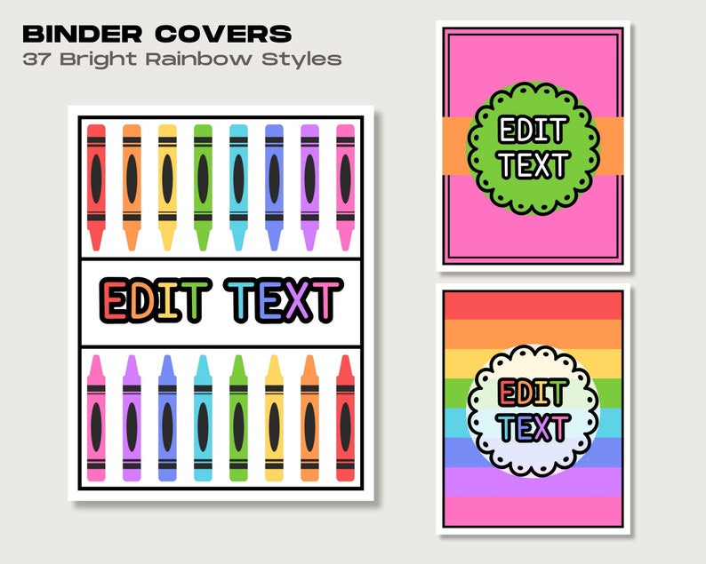 Bright Rainbow Binder Covers & Spines, Editable Teacher Resources ...