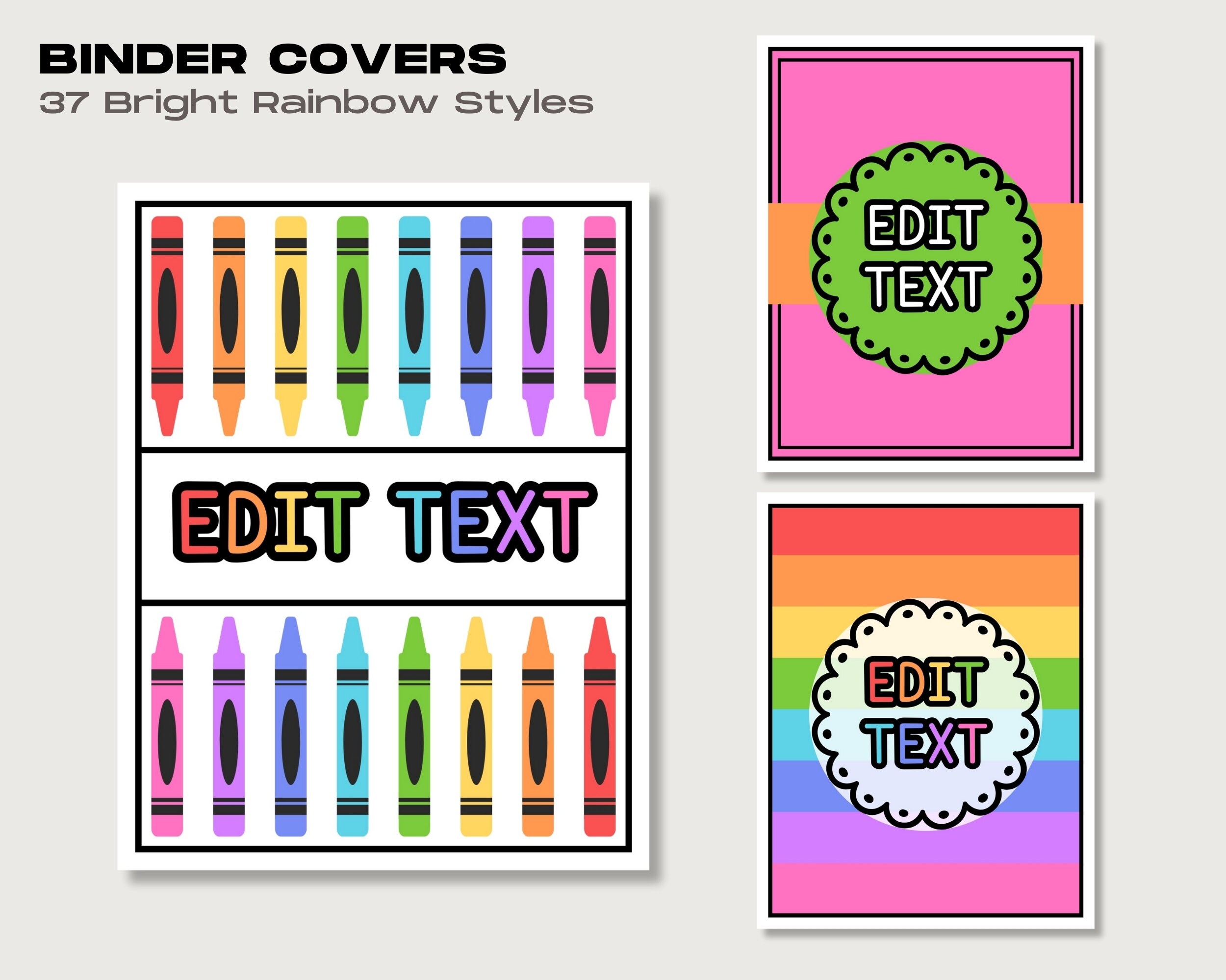 Rainbow Binder Covers & Spines: Editable Teacher Templates (digital ...