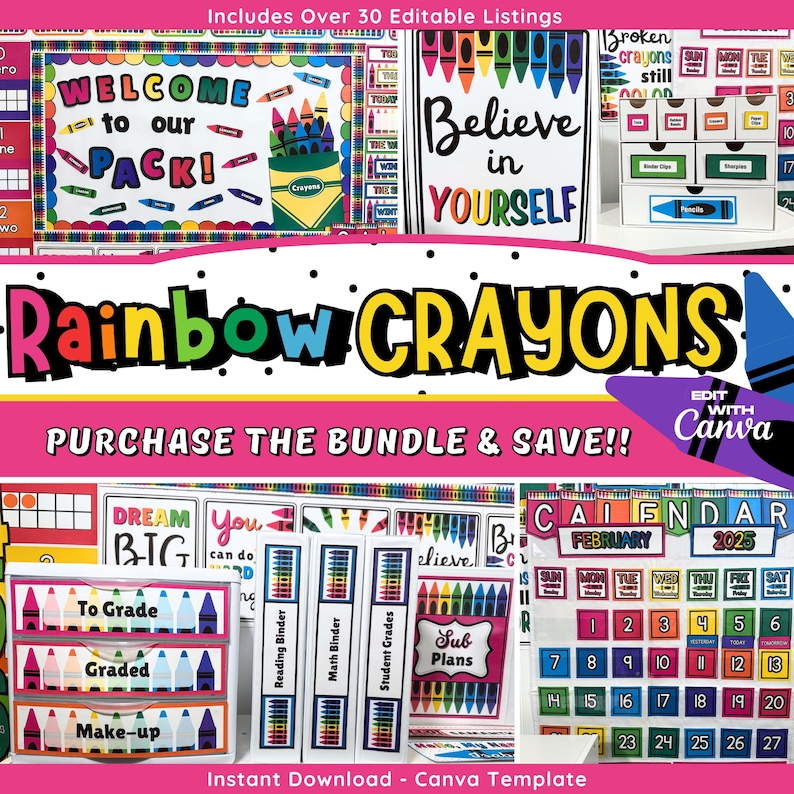Rainbow Crayon Bulletin Board Borders: Printable Classroom Decor ...