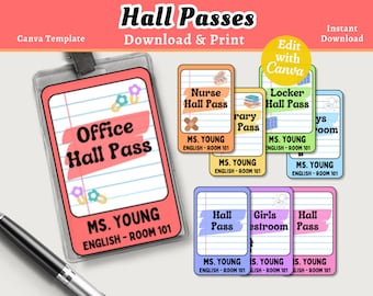 Printable Boho Rainbow Hall Pass: Editable Teacher Lanyard (digital ...