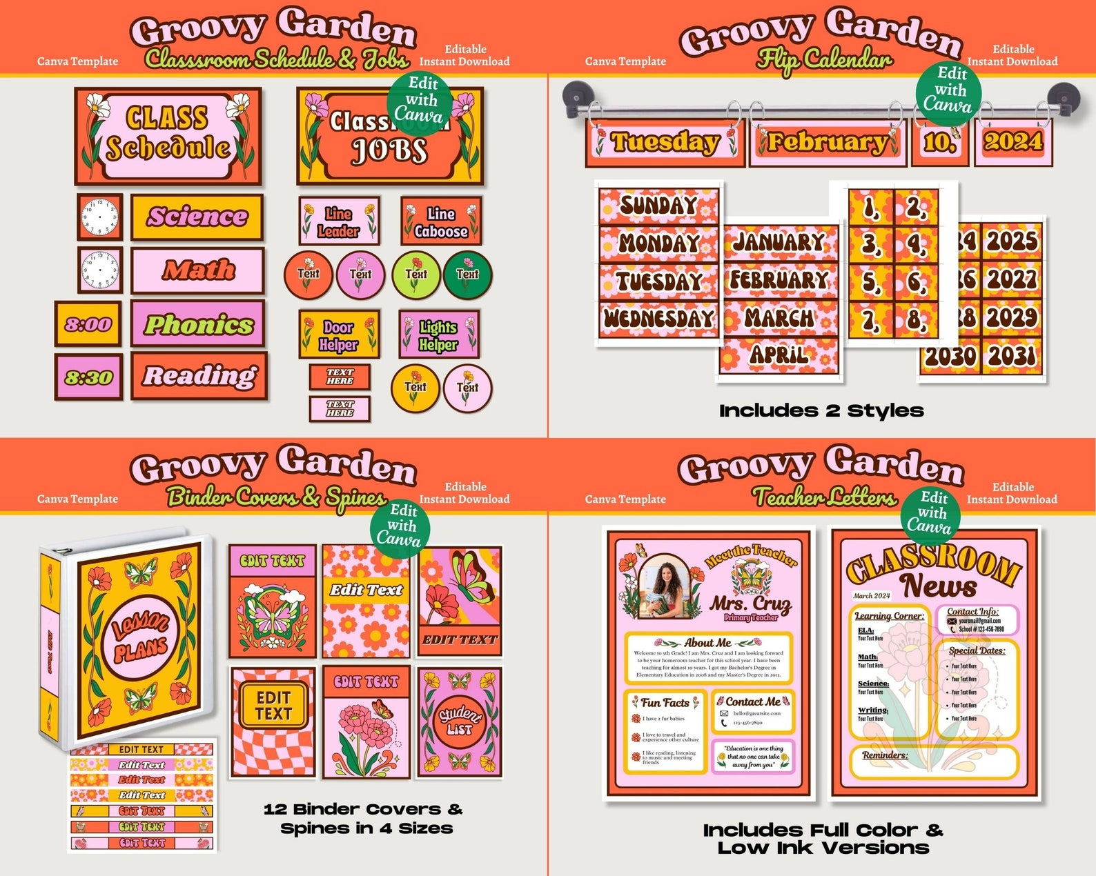 Groovy Garden Classroom Decor Bundle: Retro Floral Posters (canva ...