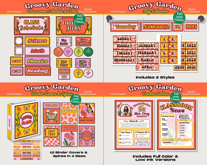 Groovy Garden Classroom Decor Bundle: Retro Floral Posters (canva ...