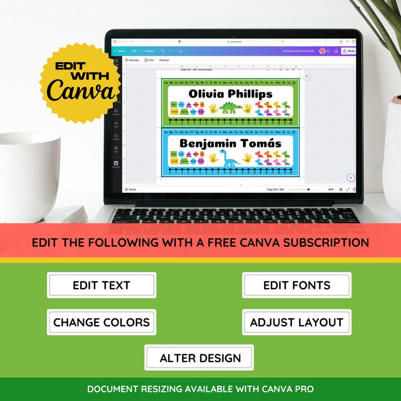 Dinosaur Student Name Tags, Printable Editable Classroom Desk Plates ...