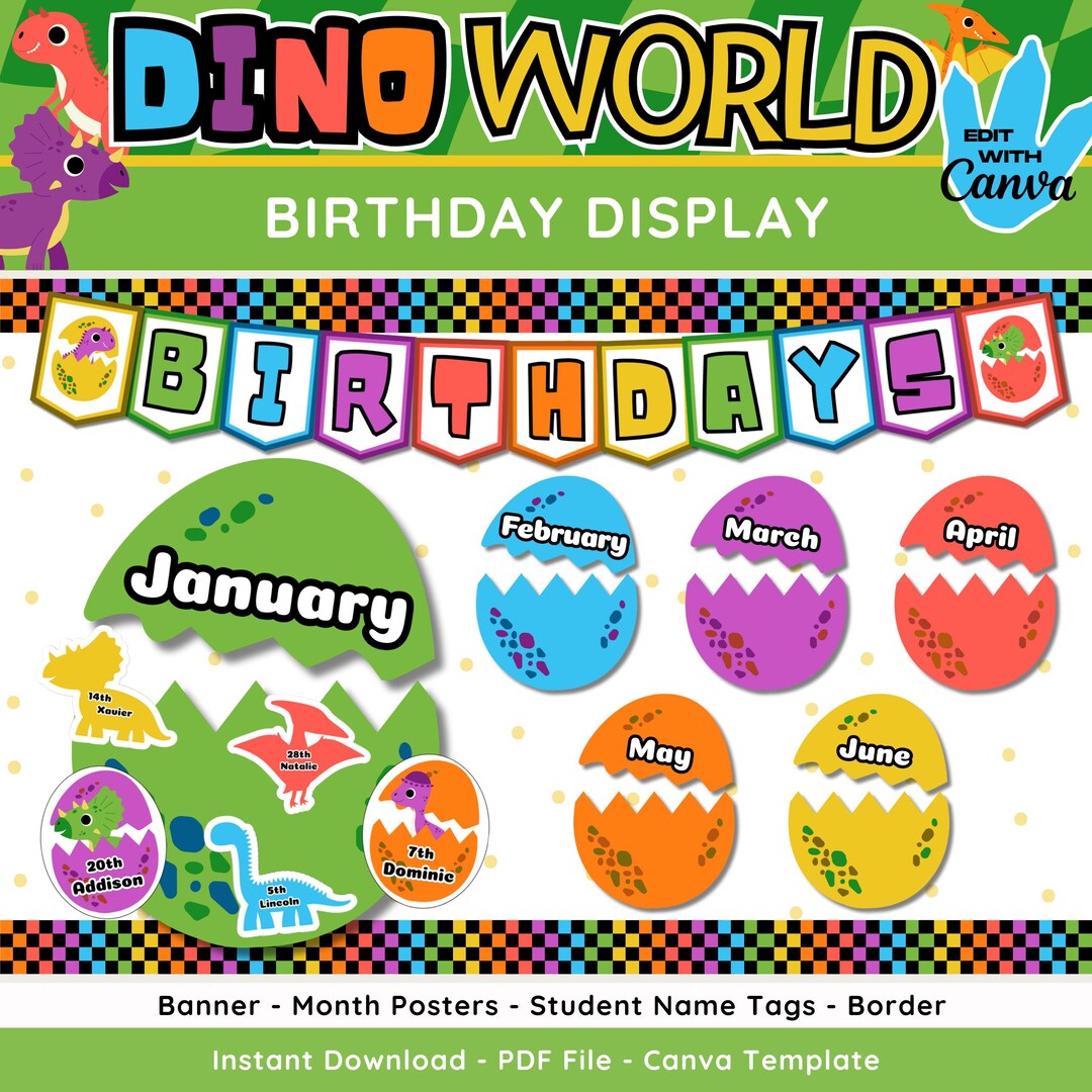 Dinosaur Classroom Birthday Bulletin Board Display Kit, Dino Egg ...