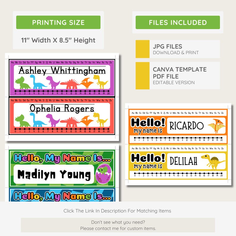 Dinosaur Student Name Tags, Printable Editable Classroom Desk Plates ...