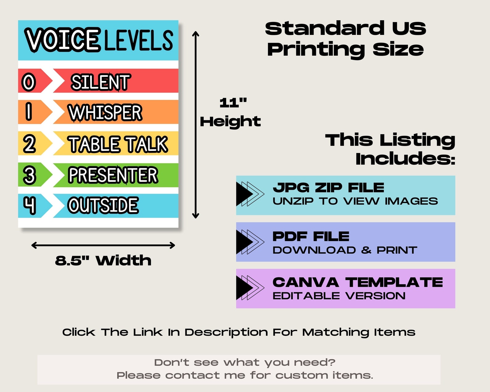 Bright Rainbow Voice Levels Printable Posters, Editable Classroom Noise ...