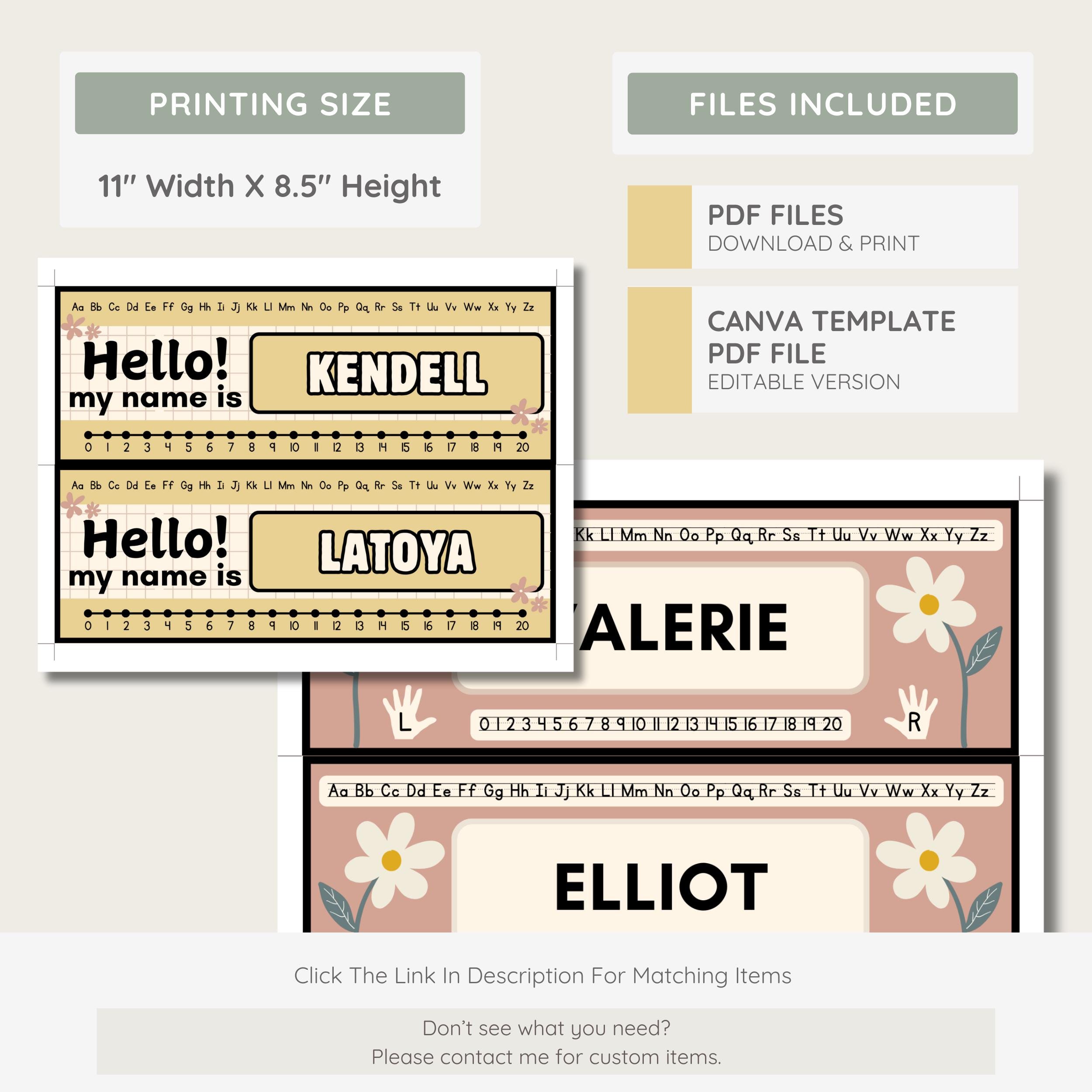 Boho Student Name Desk Tags, Printable Student Name Plates, Editable ...