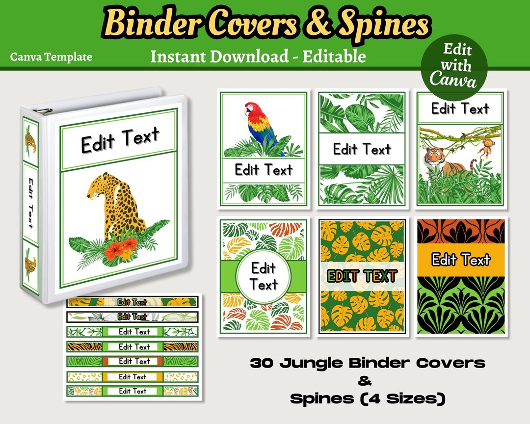 Editable Jungle Binder Covers & Spines, Printable Binder Covers ...