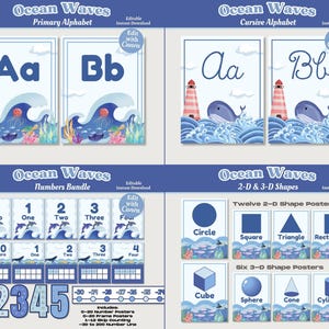 Ocean Theme Classroom Decor Bundle: Editable Posters (canva Template ...