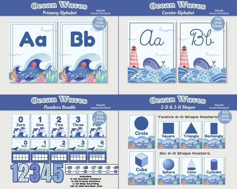 Ocean Theme Classroom Decor Bundle: Editable Posters (canva Template ...