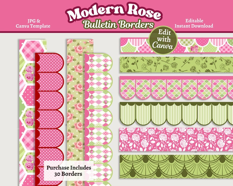 Modern Rose Bulletin Borders, Printable & Editable Floral Bulletin ...