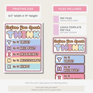 Before You Speak Think Classroom Poster, Printable & Editable Classroom ...